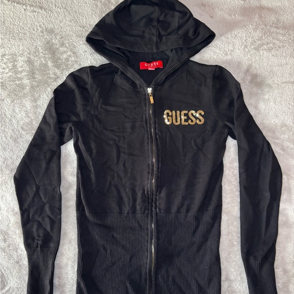 Guess | Sweaters | Guess Hooded Cardigan With Zipper Gold Sequins Brand ...